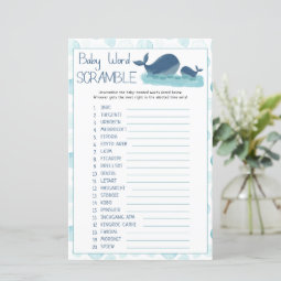Happy Whales Baby Word Scramble Baby Shower Game | Zazzle