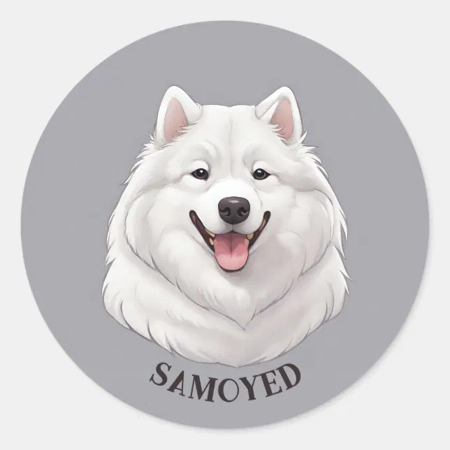 Happy White Samoyed Dog Classic Round Sticker | Zazzle