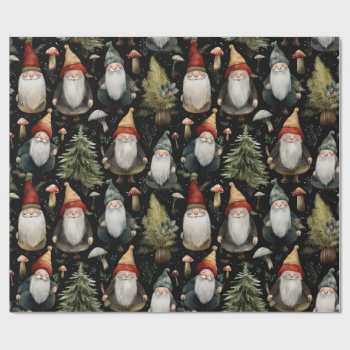 Happy Woodland Christmas Gnomes Wrapping Paper | Zazzle