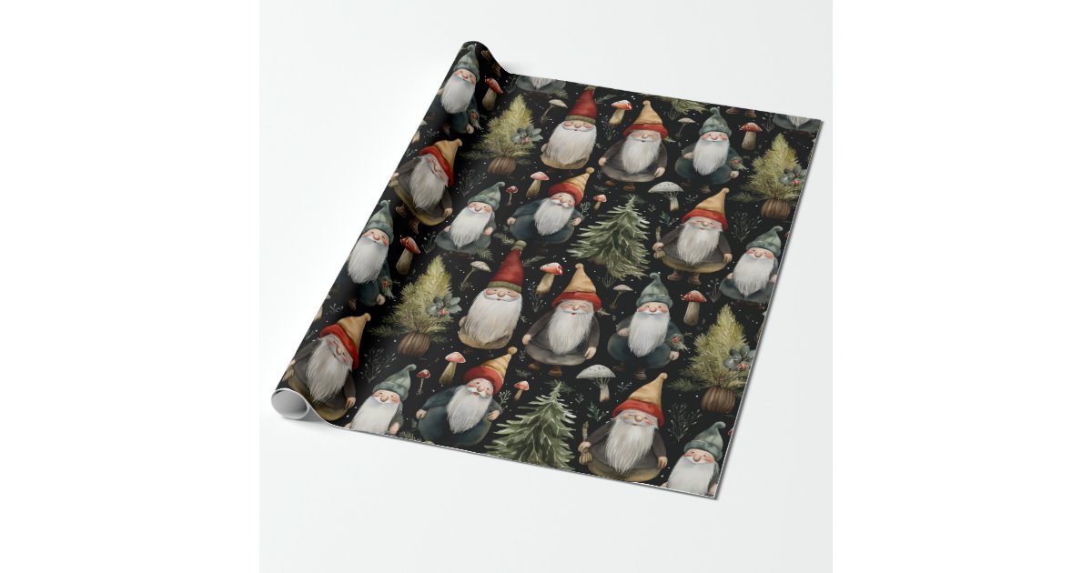 Happy Woodland Christmas Gnomes Wrapping Paper | Zazzle