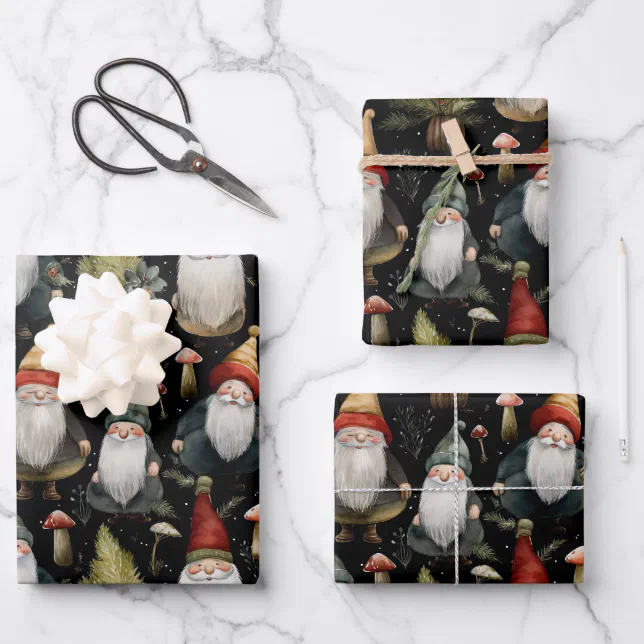 Happy Woodland Christmas Gnomes Wrapping Paper | Zazzle