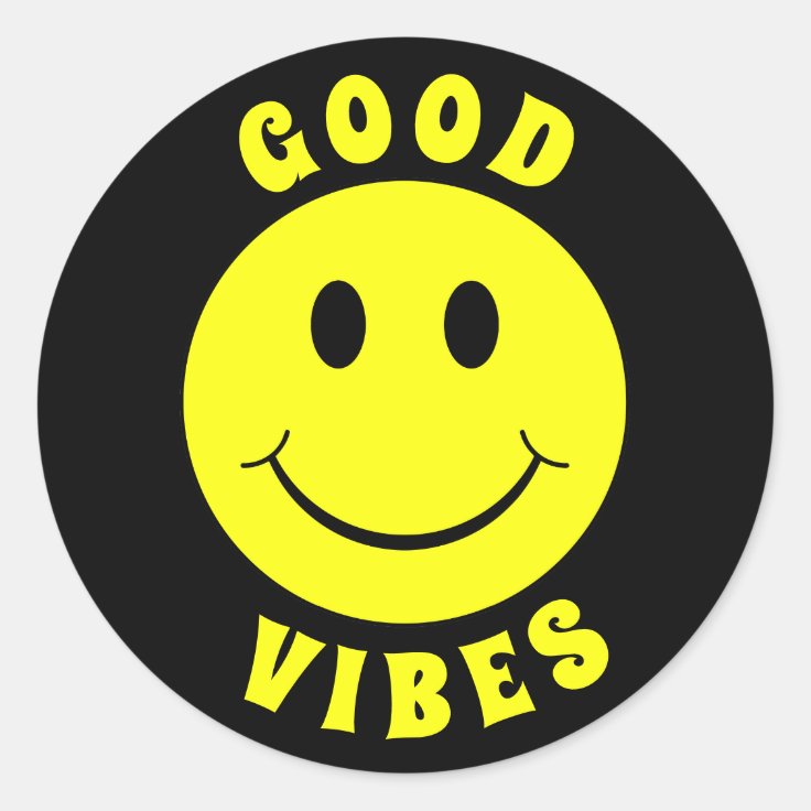 Happy Yellow Face Good Vibes Classic Round Sticker | Zazzle