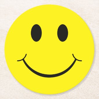 Happy Yellow Face Graphic Round Paper Coaster | Zazzle