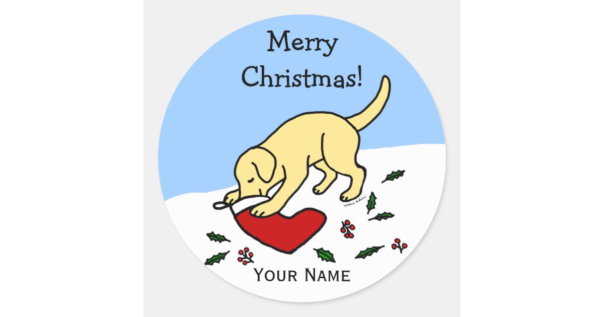 Happy Yellow Lab Christmas Cartoon Stickers | Zazzle