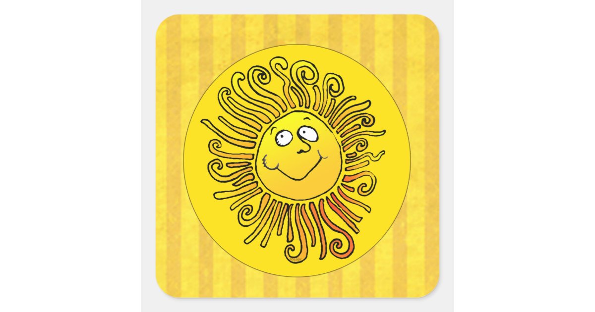 Happy Yellow Sun Smiling Square Sticker | Zazzle
