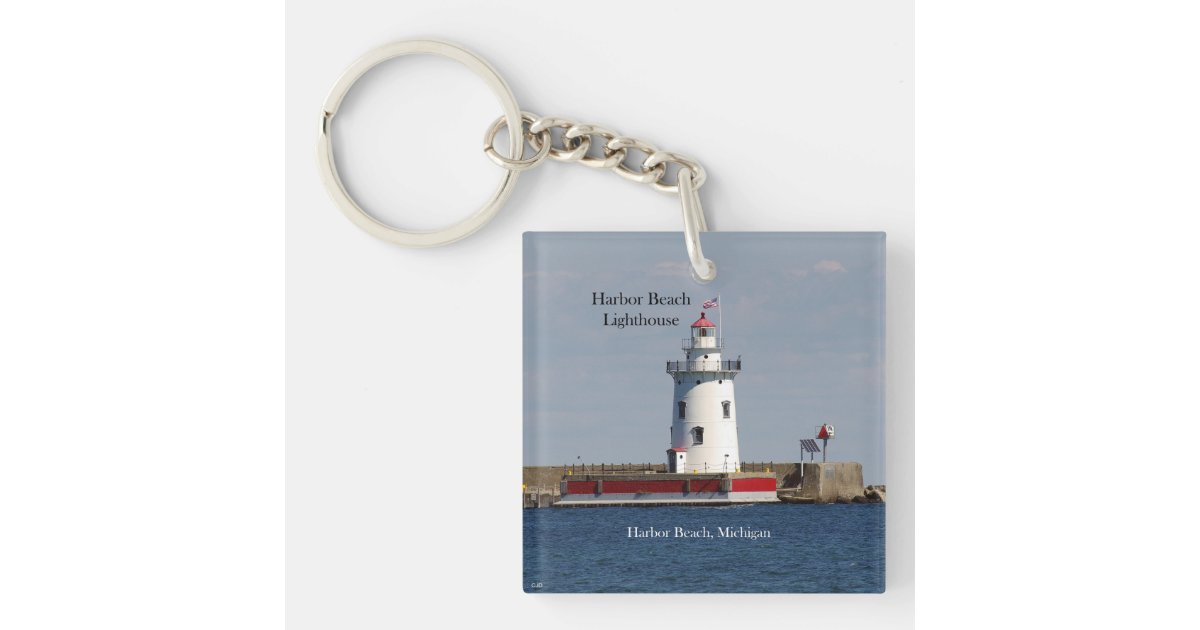 Harbor Beach Lighthouse key chain | Zazzle