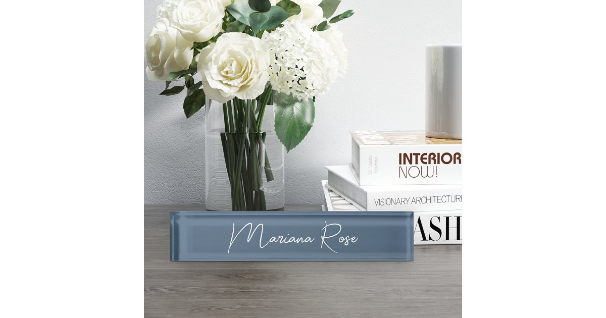 Harbor Blue Elegant Handwritten Script Desk Name Plate | Zazzle
