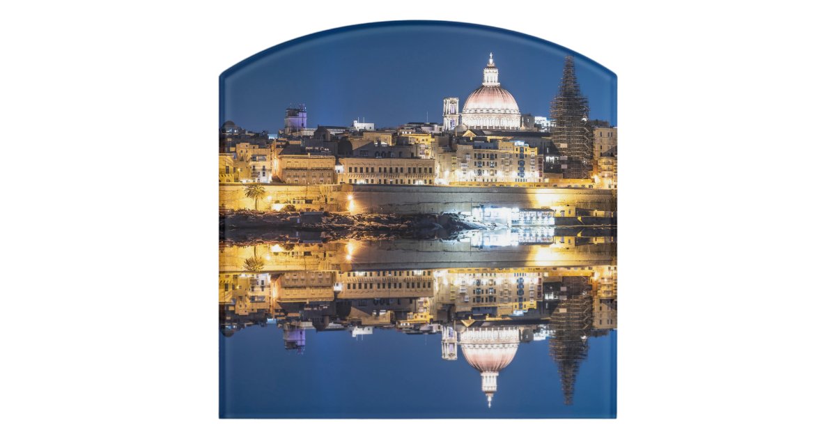Harbor of Valletta old town at night Door Sign | Zazzle