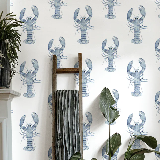 Harborside | Nautical Blue Lobster Wallpaper | Zazzle