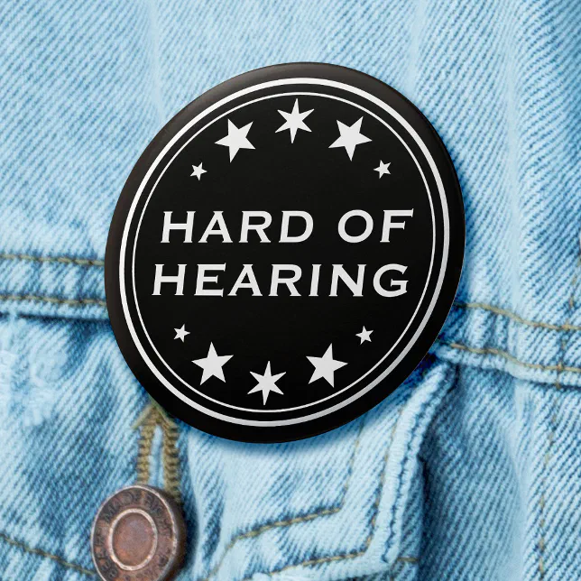Hard of Hearing Black White Gothic Star Button | Zazzle