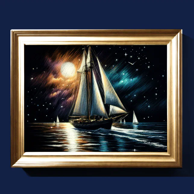Hard Pastel Drawing Night Sailing Poster | Zazzle