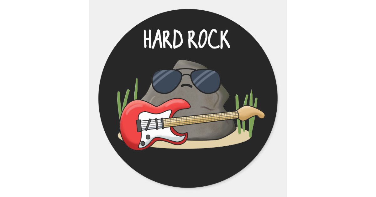 Hard Rock Funny Geology Music Pun Dark BG Classic Round Sticker | Zazzle
