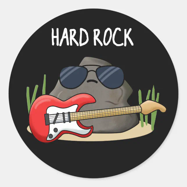 Hard Rock Funny Geology Music Pun Dark BG Classic Round Sticker | Zazzle