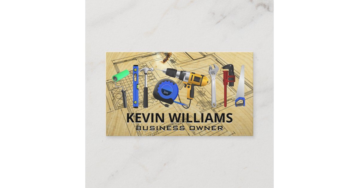 Hardware Tools | Construction Blueprints | Wood Business Card | Zazzle