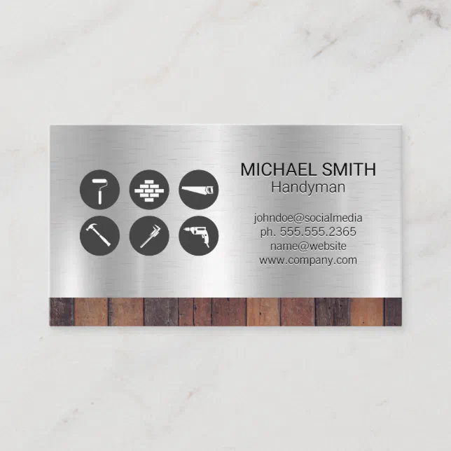 Hardware Tools | Construction Builder | Wood Metal Business Card | Zazzle