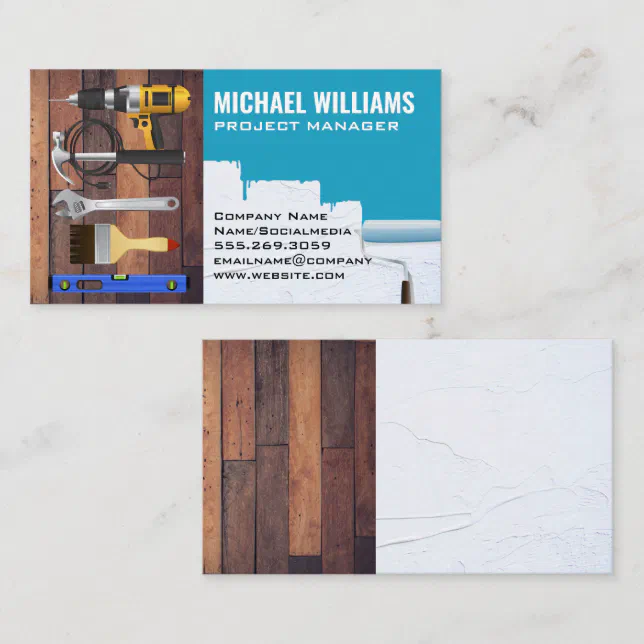 Hardware Tools | Handyman | Wood and Painted Wall Business Card | Zazzle