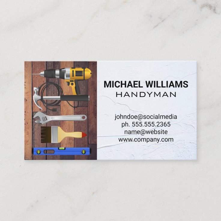 Hardware Tools | Handyman | Wood and Spackled Wall Business Card | Zazzle