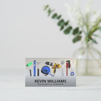 Hardware Tools | Metallic Background Business Card | Zazzle