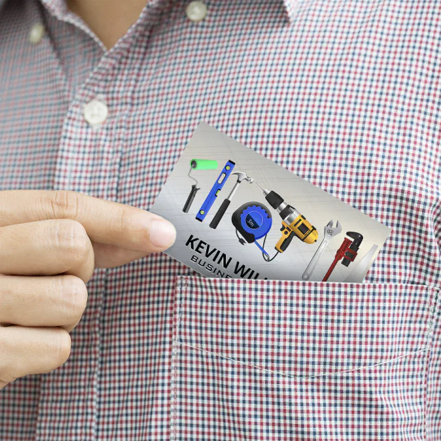 Hardware Tools | Metallic Background Business Card | Zazzle