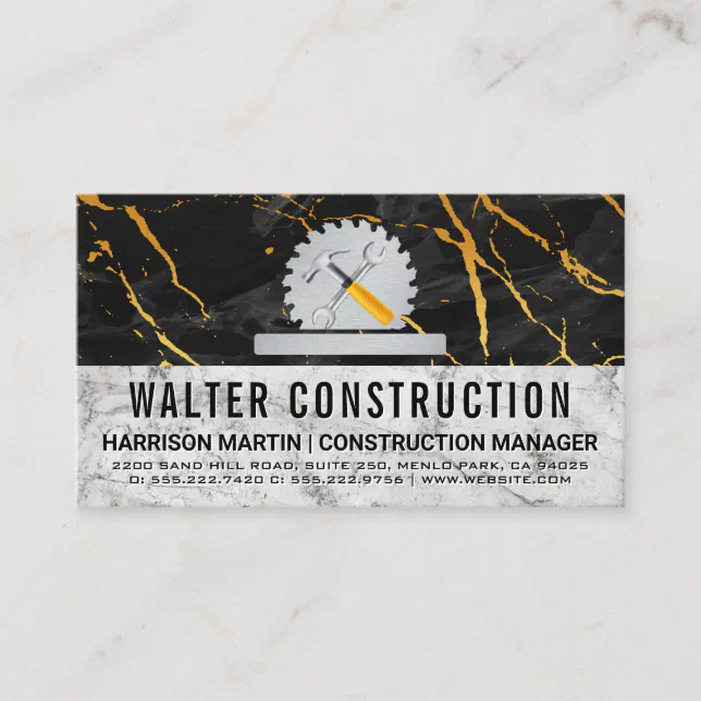 Hardware Tools | Saw | Black Marble | Construction Business Card | Zazzle