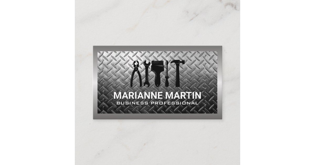 Hardware Tools | Steel Plated Background Business Card | Zazzle