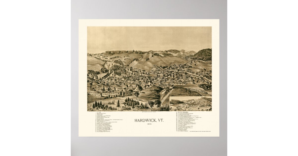Hardwick, VT Panoramic Map - 1892 Poster | Zazzle
