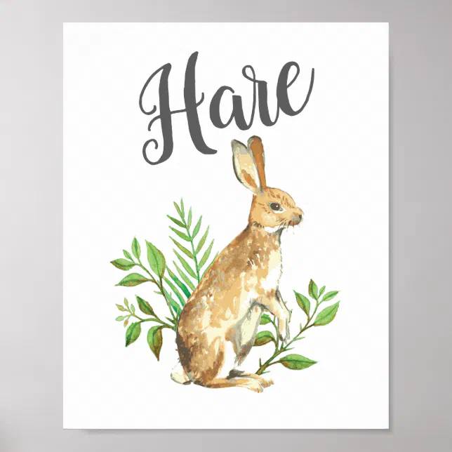 Hare kids print. Rabbit nursery art. Forest animal Poster | Zazzle