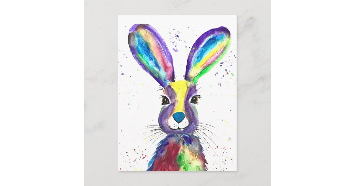 Hare watercolor animal cute rabbit Colorful Postcard | Zazzle