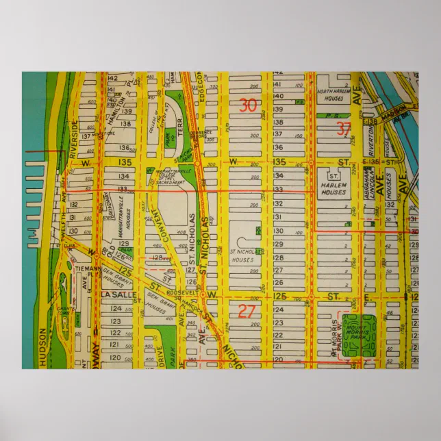 Harlem, Manhattan Vintage Map Poster | Zazzle