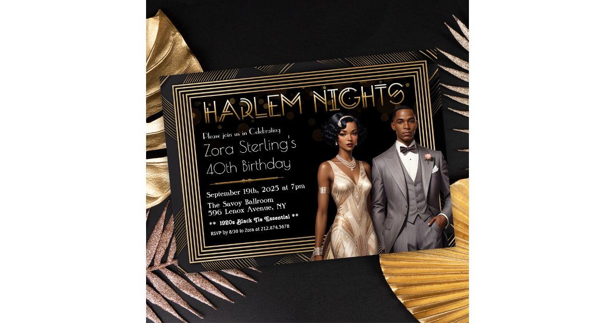 Harlem Nights Art Deco African American Birthday Invitation | Zazzle