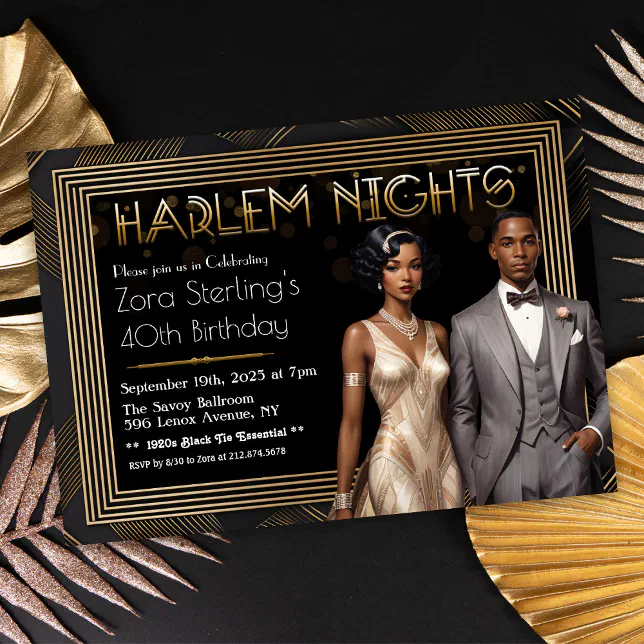 Harlem Nights Art Deco African American Birthday Invitation | Zazzle