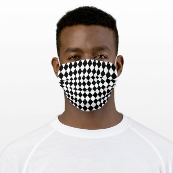 Harlequin Black And White Diamond Pattern Adult Cloth Face Mask | Zazzle