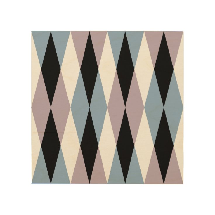 Harlequin Diamond Pattern - Blue and Dusty Lilac Wood Wall Art | Zazzle