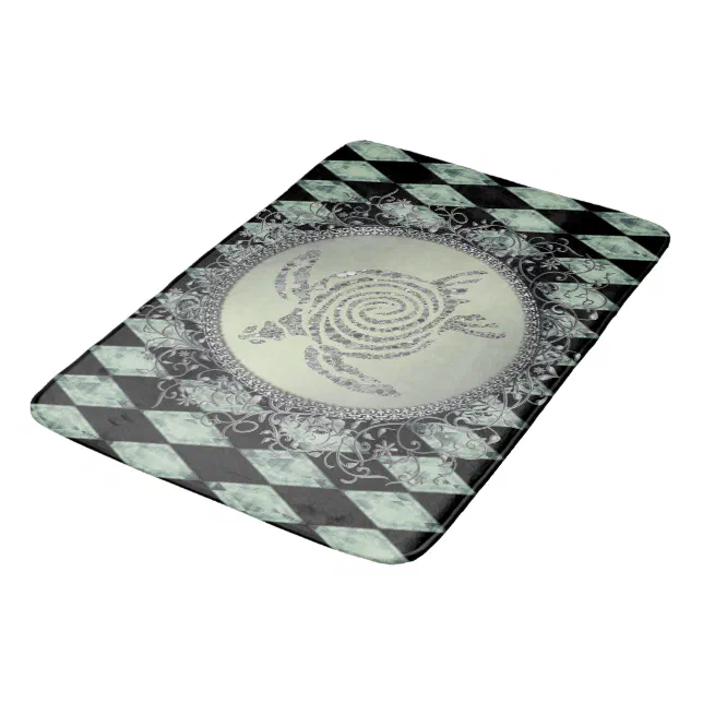 Harlequin Green and Silver Glitter Sea Turtle Bath Mat | Zazzle