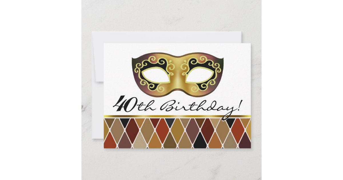 Harlequin Masquerade 40th Birthday Party (taupe) Invitation | Zazzle