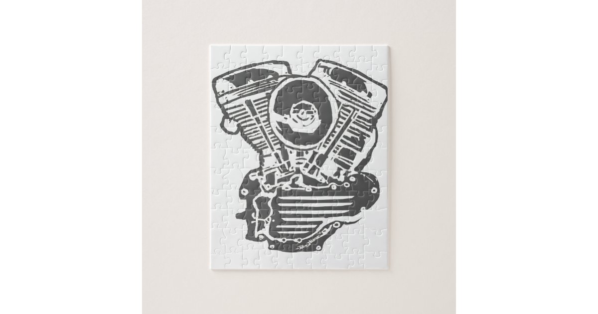 Harley Panhead Engine Drawing Jigsaw Puzzle | Zazzle