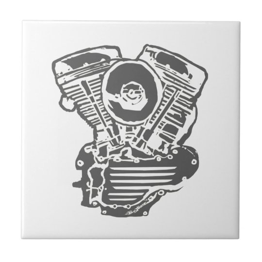 Harley Panhead Engine Drawing Tile | Zazzle.com