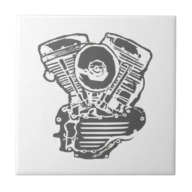 Harley Panhead Engine Drawing Tile | Zazzle