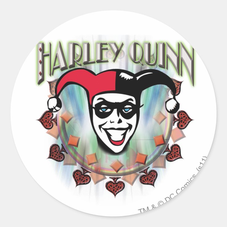Harley Quinn Face And Logo Classic Round Sticker Zazzle