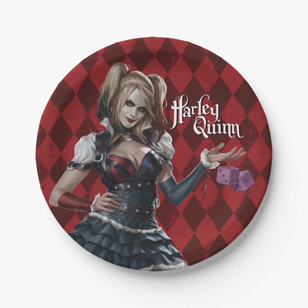 Harley Quinn With Fuzzy Dice Paper Plates | Zazzle