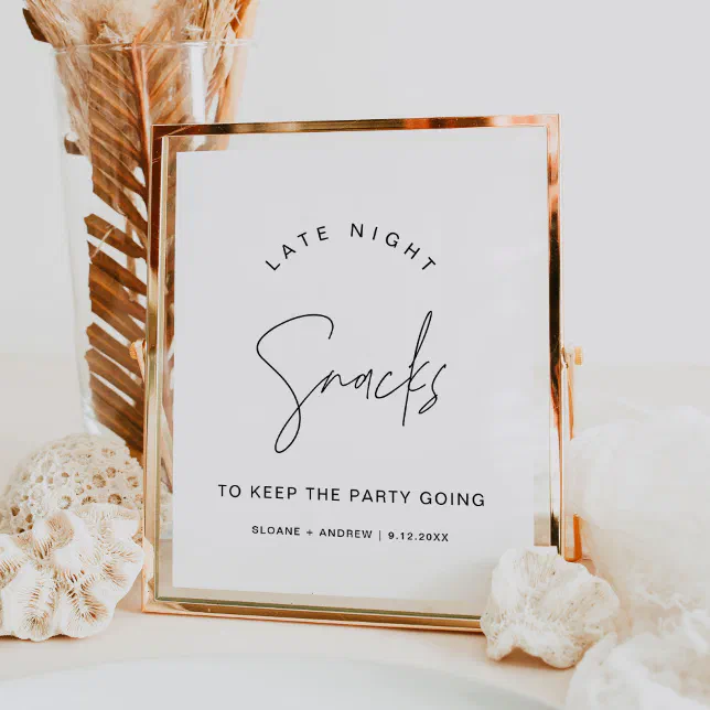 HARLOW Late Night Snacks Wedding Sign | Zazzle