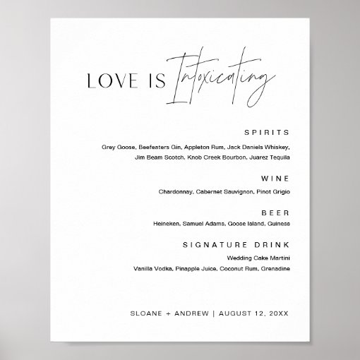 HARLOW Love Is Intoxicating Bar Menu Sign 8x10 | Zazzle HARLOW Love Is Intoxicating Bar Menu Sign 8x10 | Zazzle