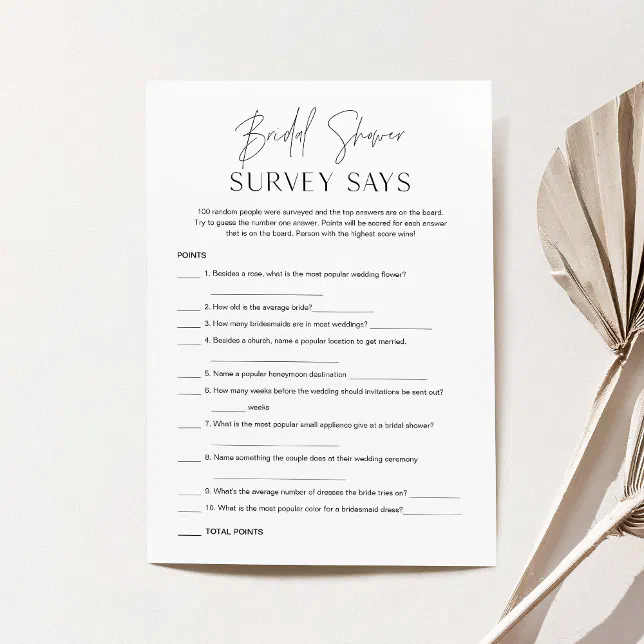 HARLOW Minimal Bridal Shower Survey Says Game Card | Zazzle