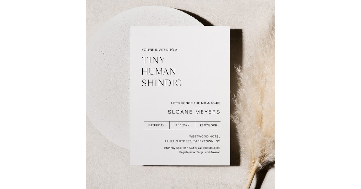 HARLOW Minimalist Baby Shower Tiny Human Shindig Invitation | Zazzle