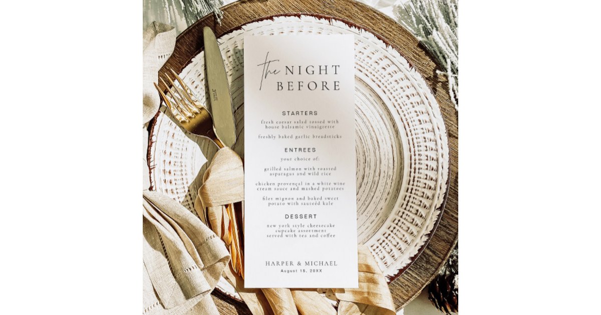 HARLOW Modern The Night Before Rehearsal Menu Card | Zazzle