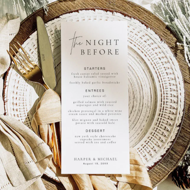 HARLOW Modern The Night Before Rehearsal Menu Card | Zazzle