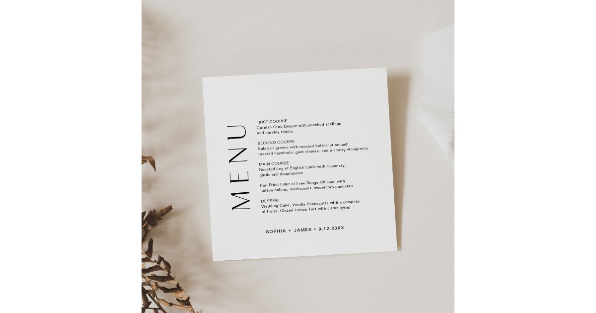 HARLOW Square Dinner Menu Card | Zazzle