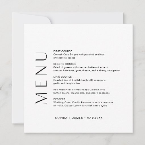 HARLOW Square Dinner Menu Card | Zazzle