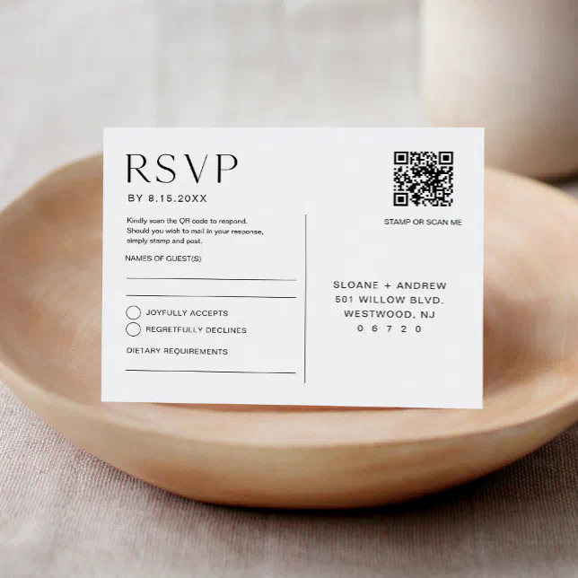 HARLOW Wedding RSVP QR Code Postcard | Zazzle