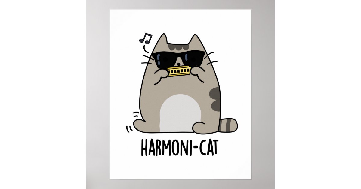 Harmoni-cat Funny Harmonica Cat Pun Poster | Zazzle